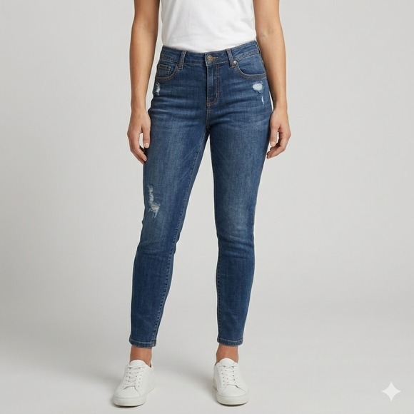 CAbi | Jeans | Cabi Curvy Skinny Jeans Womens 2 Distressed Blue Denim ...